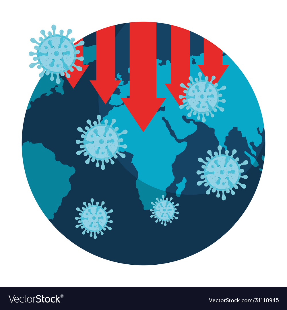 Planet earth with covid19 particles and statistics
