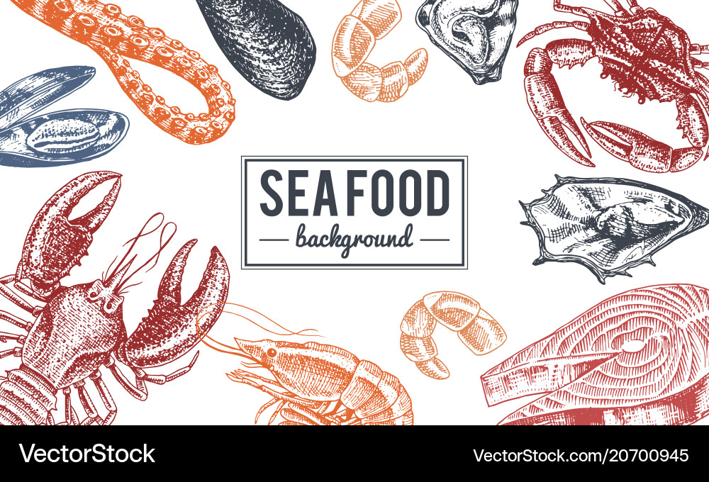 Seafood background crustaceans shrimp lobster Vector Image