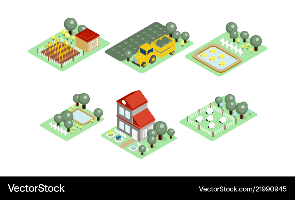 Set farm icons in modern 3d style Royalty Free Vector Image