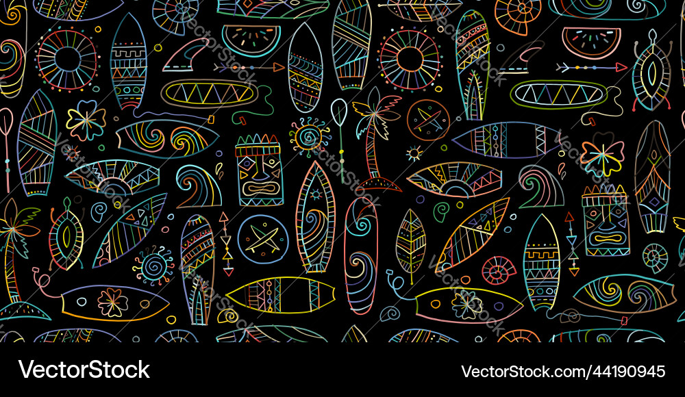 Surf boards collection surfing time hawaii Vector Image