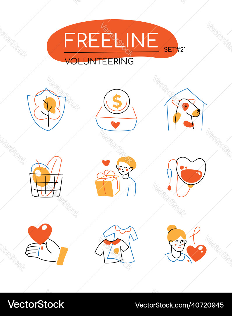 Volunteering - modern line design style icons set Vector Image