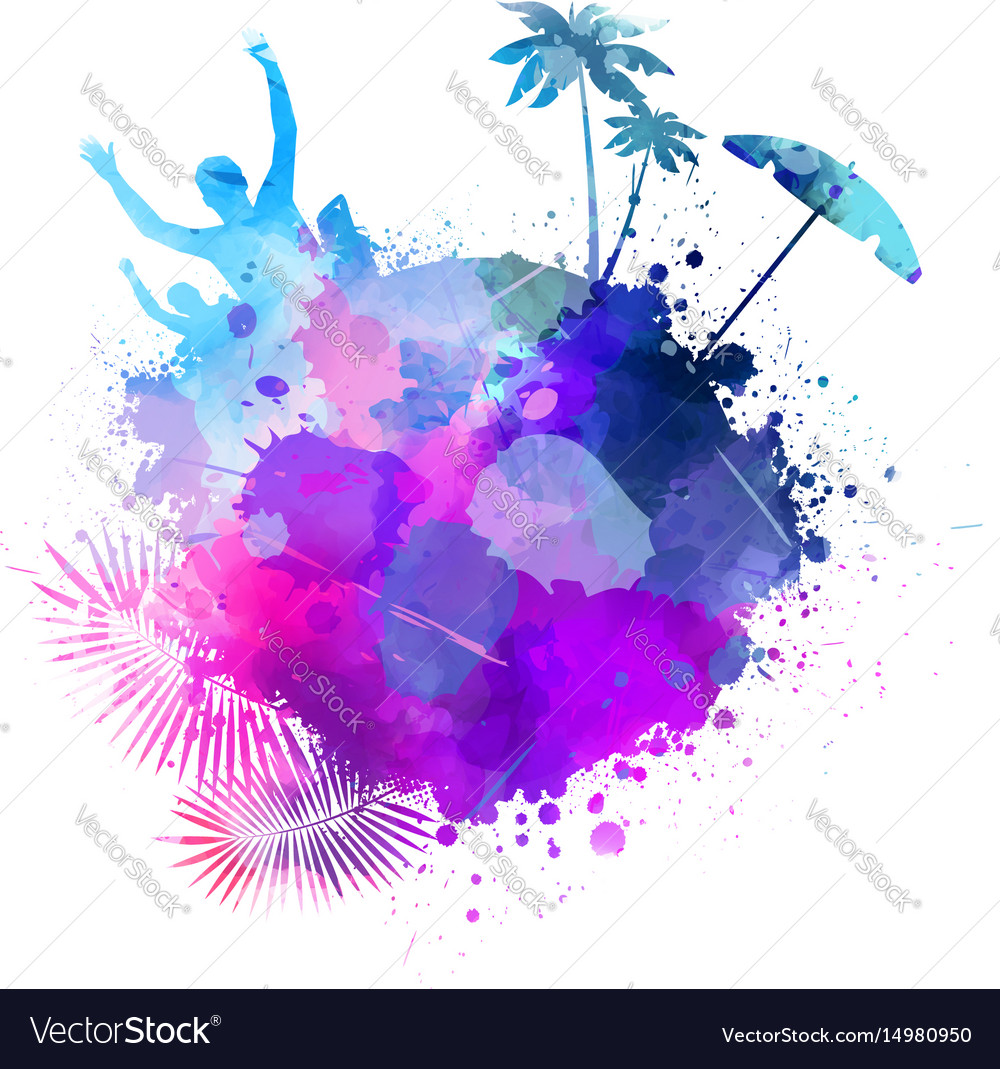 Abstract painted splash shape with silhouettes Vector Image