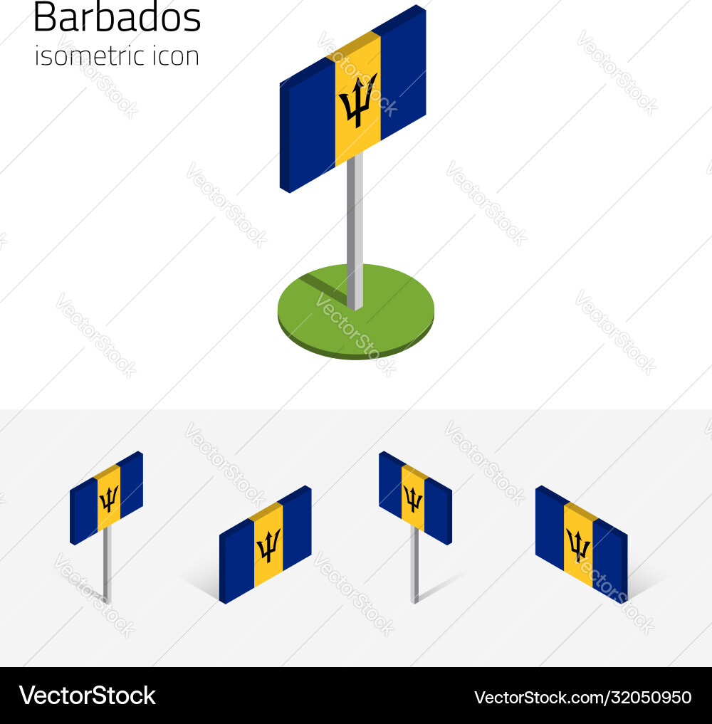 Barbados flag set 3d isometric flat icons Vector Image