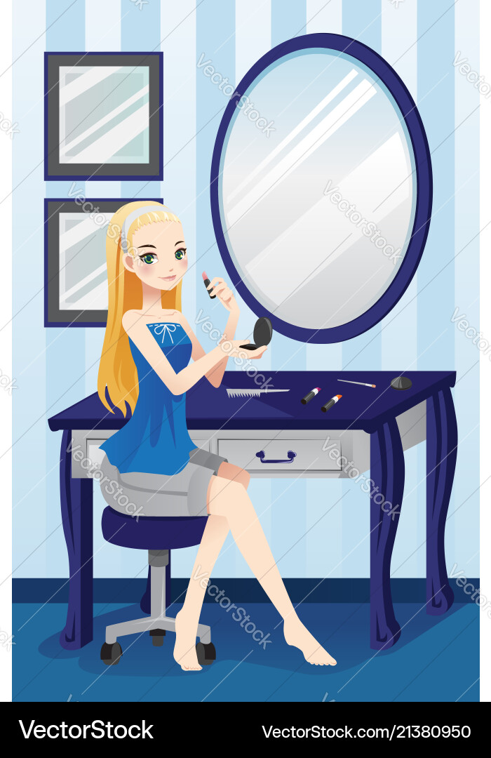 Beautiful girl applying makeup Royalty Free Vector Image