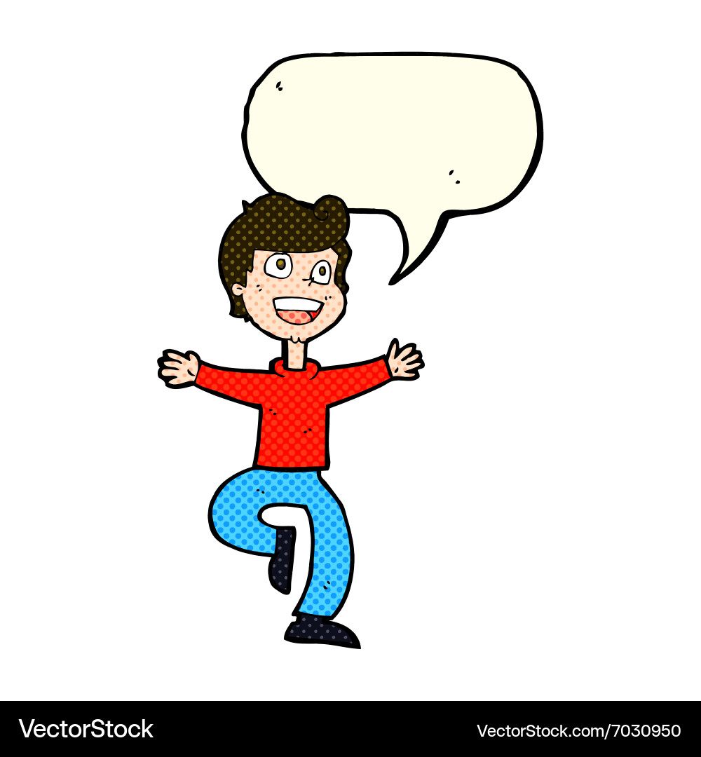 Cartoon excited boy with speech bubble Royalty Free Vector