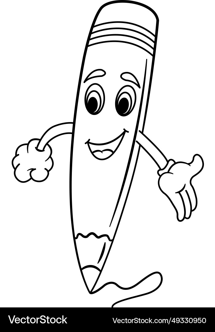 Cartoon pencil for coloring page Royalty Free Vector Image