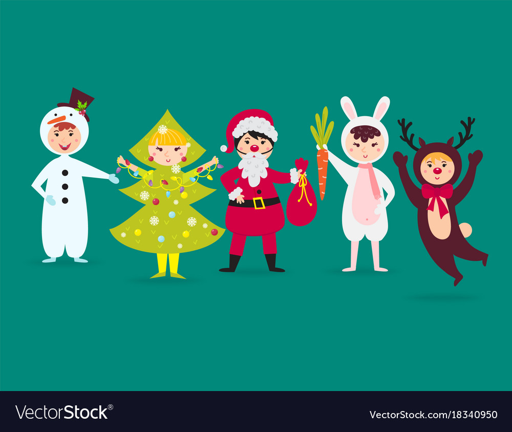 Cute kids wearing christmas costumes Royalty Free Vector