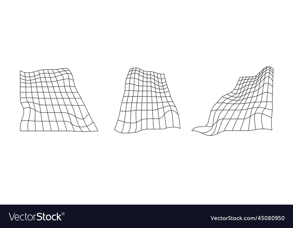 Distorted perspective grid set glitch rectangle Vector Image