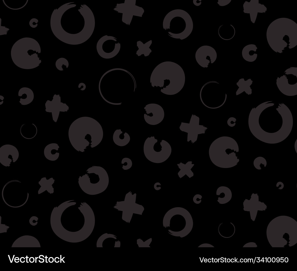 Hand drawn pattern with x and o symbols on black Vector Image