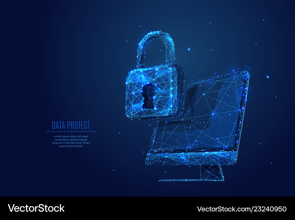 Lock and computer monitor screen low poly Vector Image
