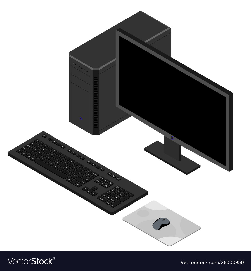 Personal computer case keybord mouse and monitor Vector Image