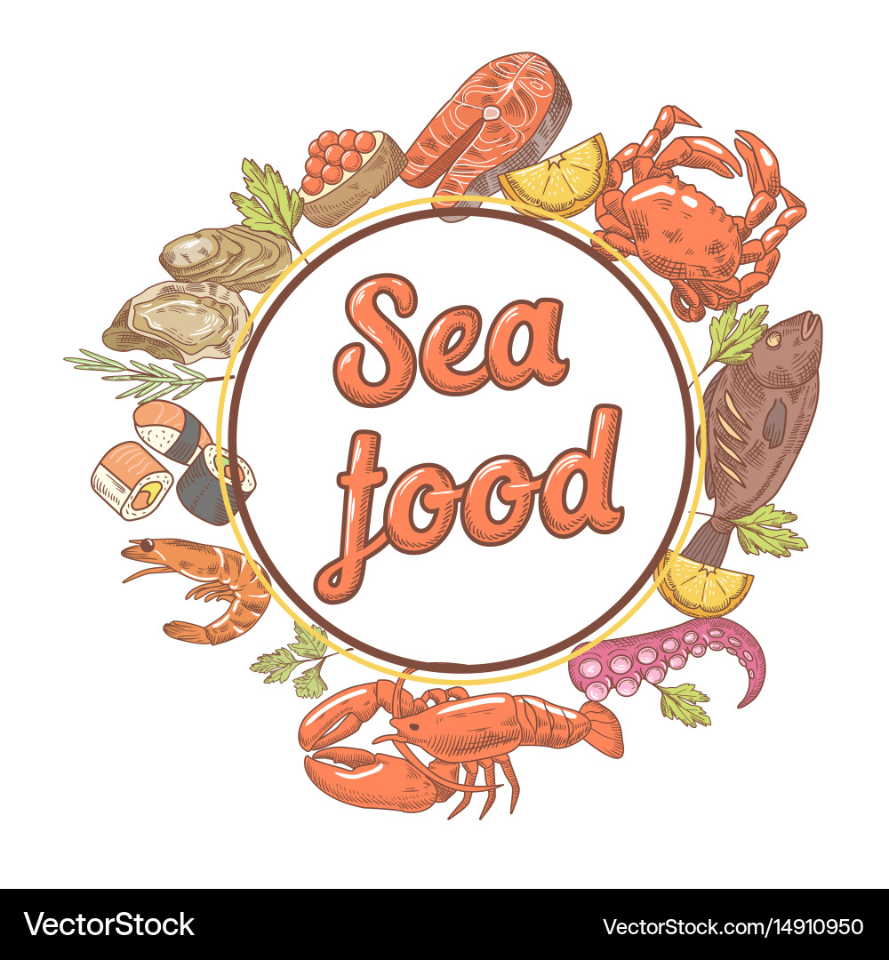 Seafood restaurant menu design with fish crab Vector Image