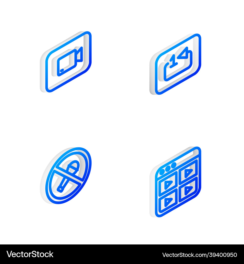 Set isometric line repeat track music player play Vector Image