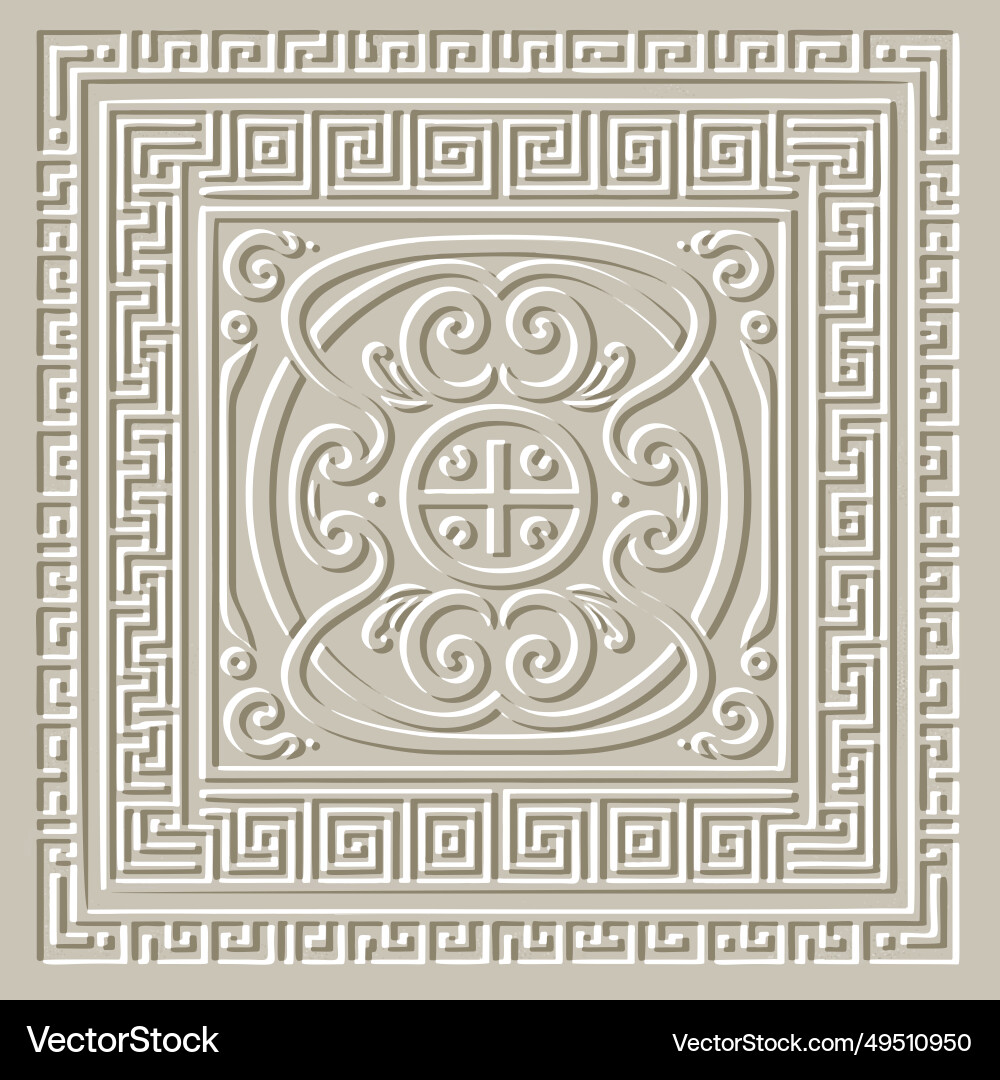 Textured emboss greek key meanders surface floral Vector Image