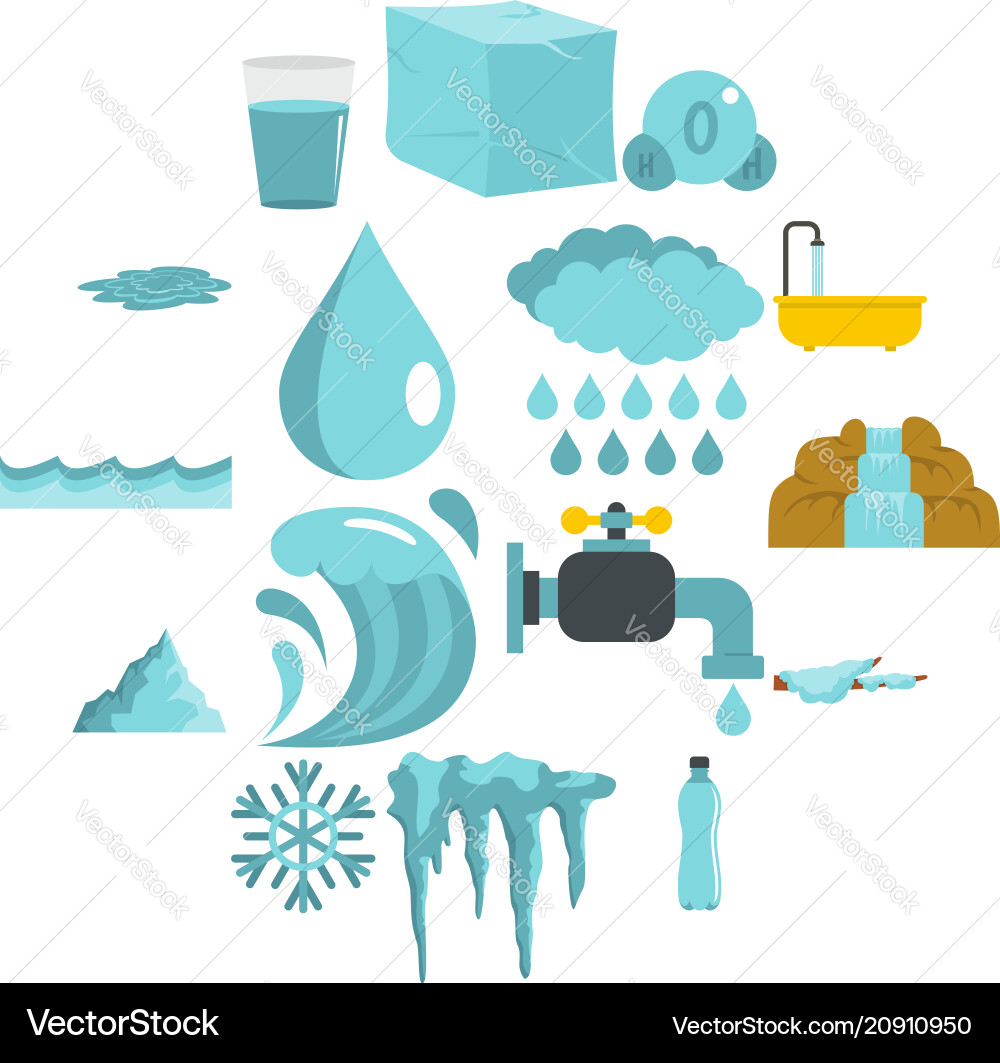 Water icons set in flat style Royalty Free Vector Image