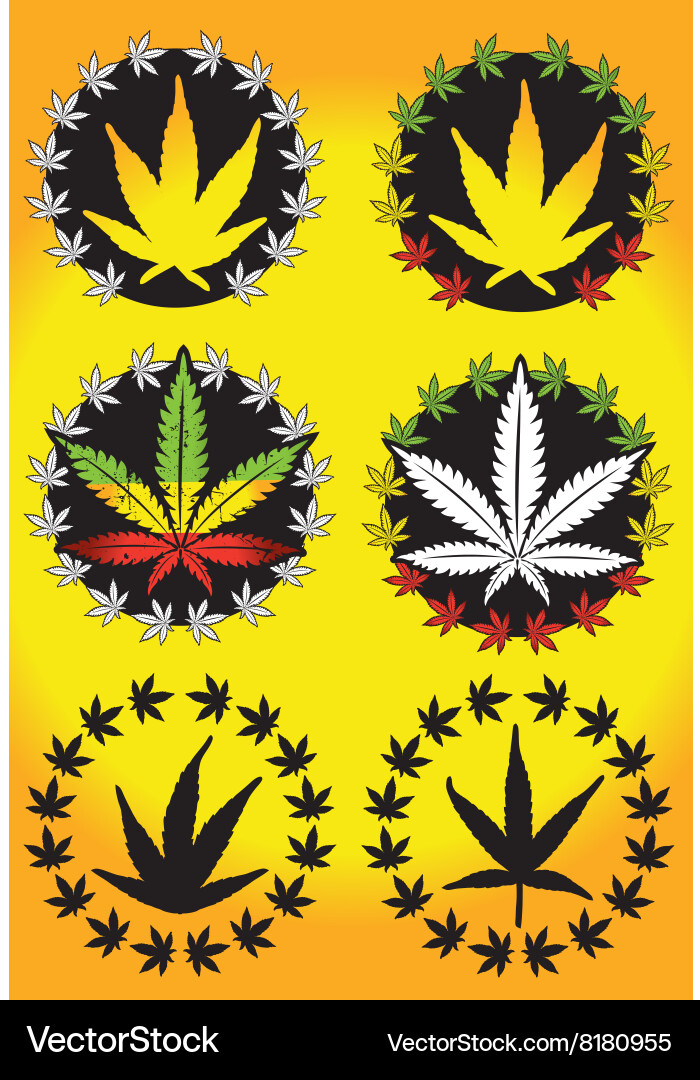 Cannabis marijuana hemp leaf symbol stamps Vector Image