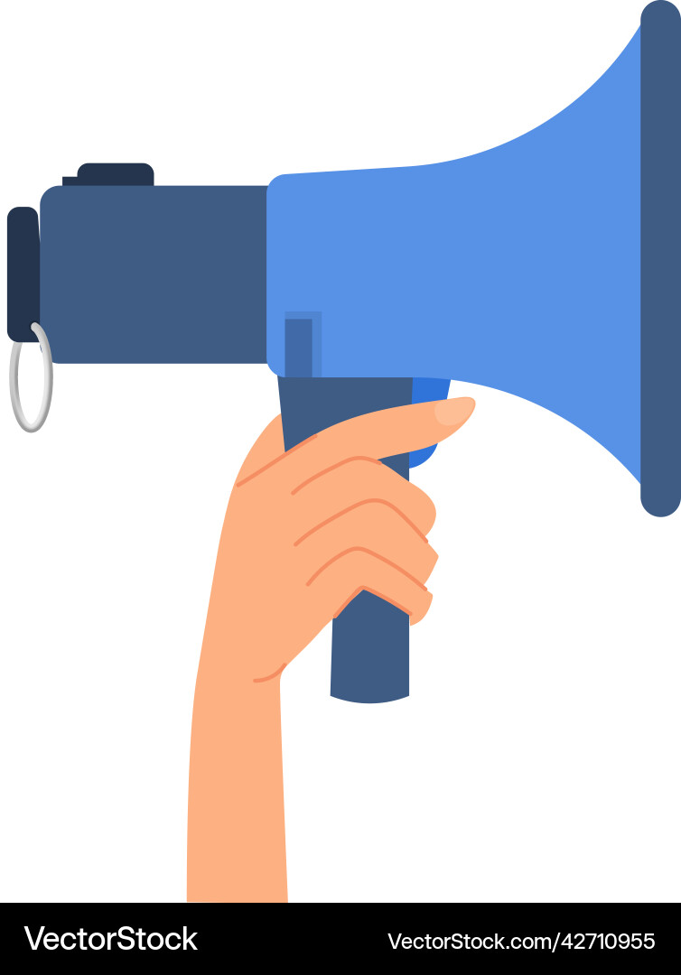 Hand holding megaphone loud speech flat symbol Vector Image