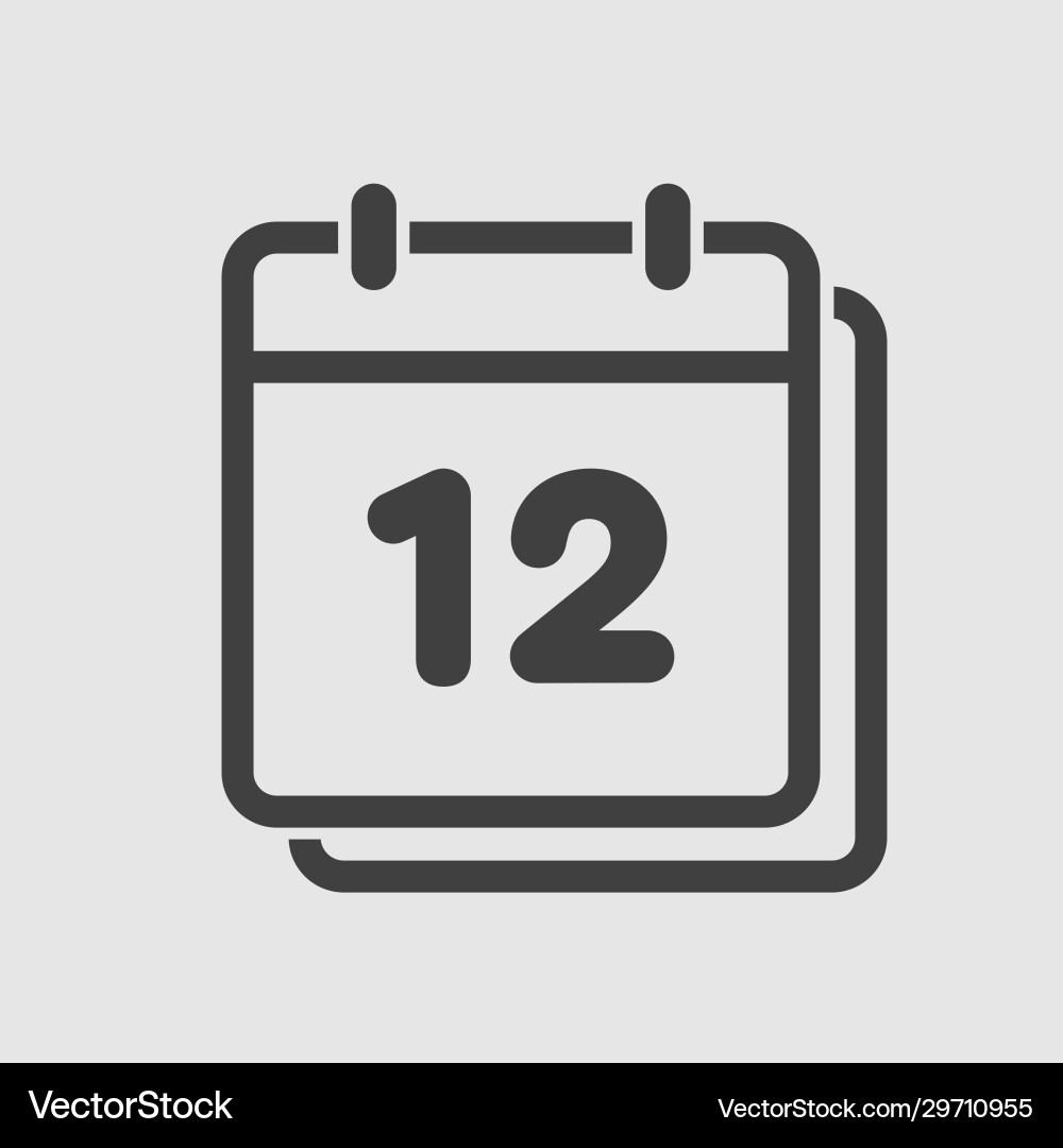 Icon calendar day number 12 line flat Royalty Free Vector