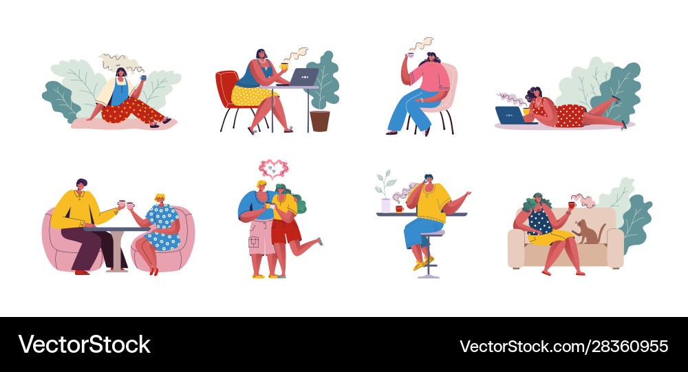 People drinking coffee trendy cartoon characters Vector Image