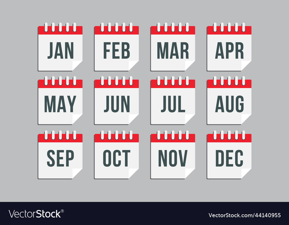 Set of year month calendar page icons Royalty Free Vector