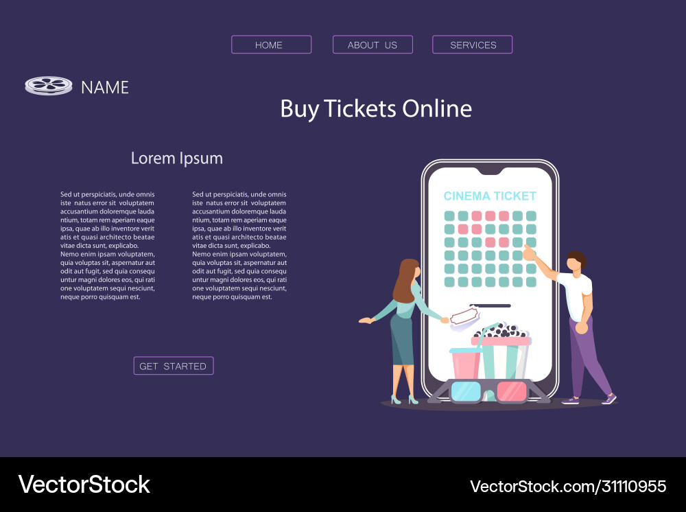 Tiny people buy cinema tickets Royalty Free Vector Image