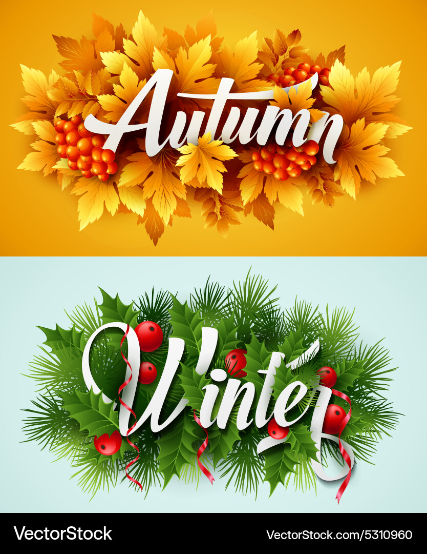Autumn and winter typographic banner Royalty Free Vector