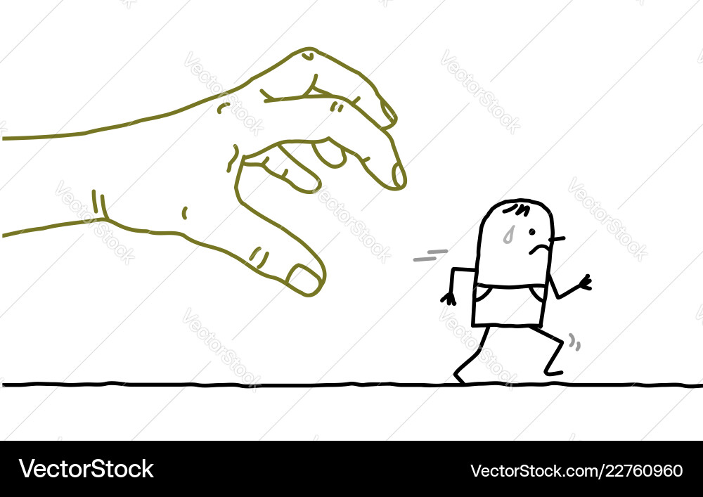 Big hand with cartoon character - catching Vector Image