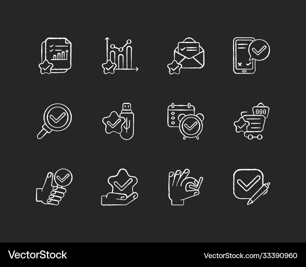 Checkmark chalk white icons set on black Vector Image