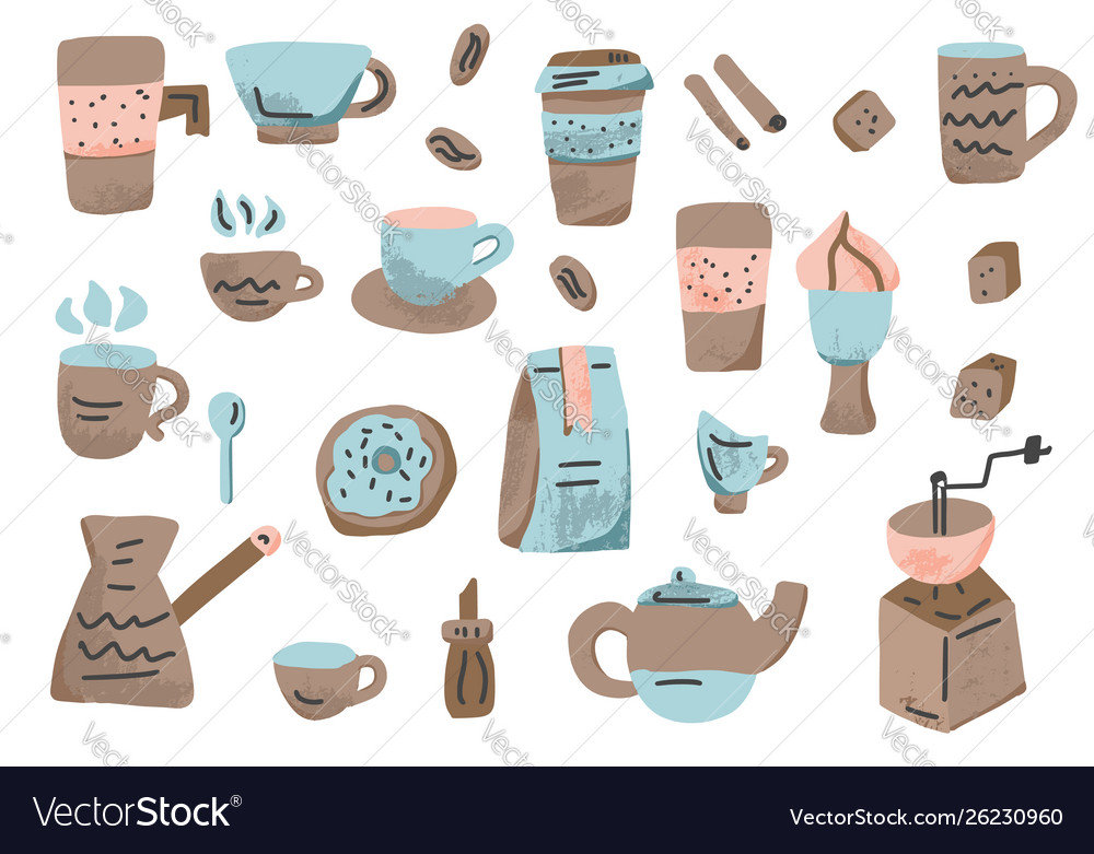 Coffee set objects design elements Royalty Free Vector Image