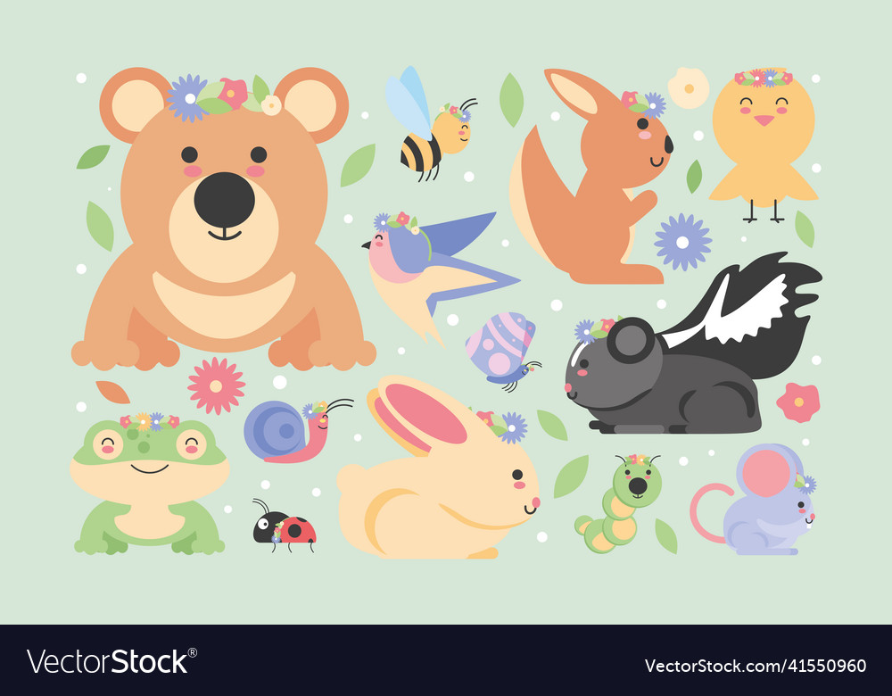 Collection spring animals Royalty Free Vector Image
