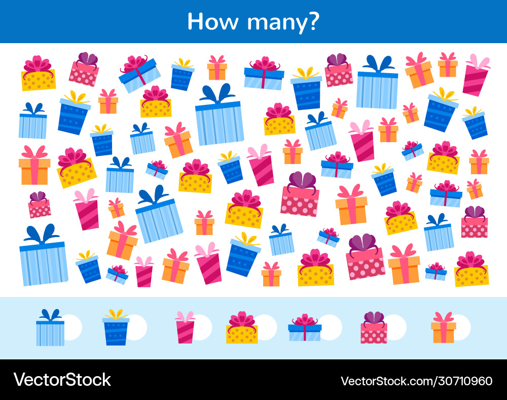 Counting children game cartoon gift boxes Vector Image