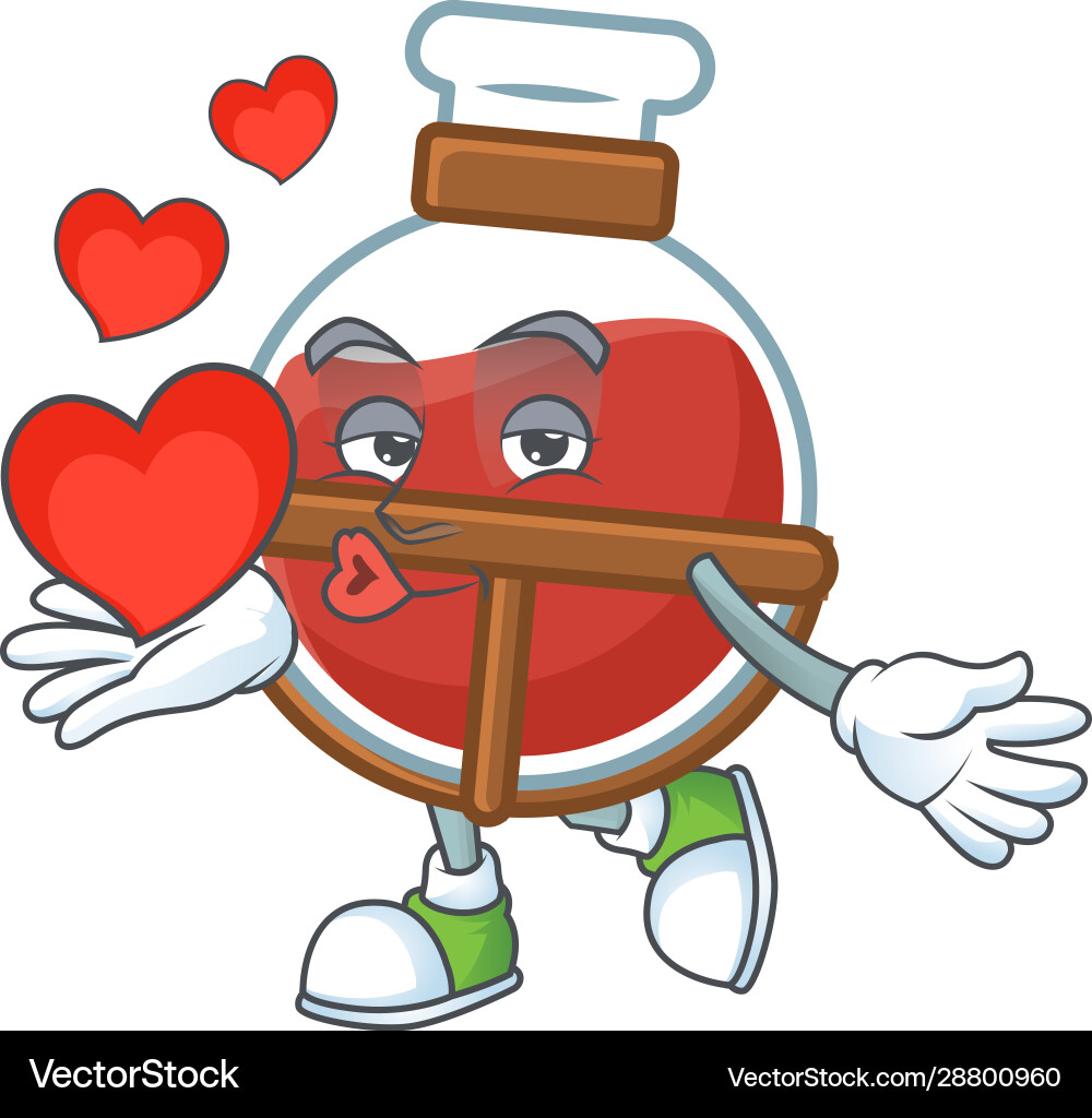 Funny face red potion cartoon character holding Vector Image
