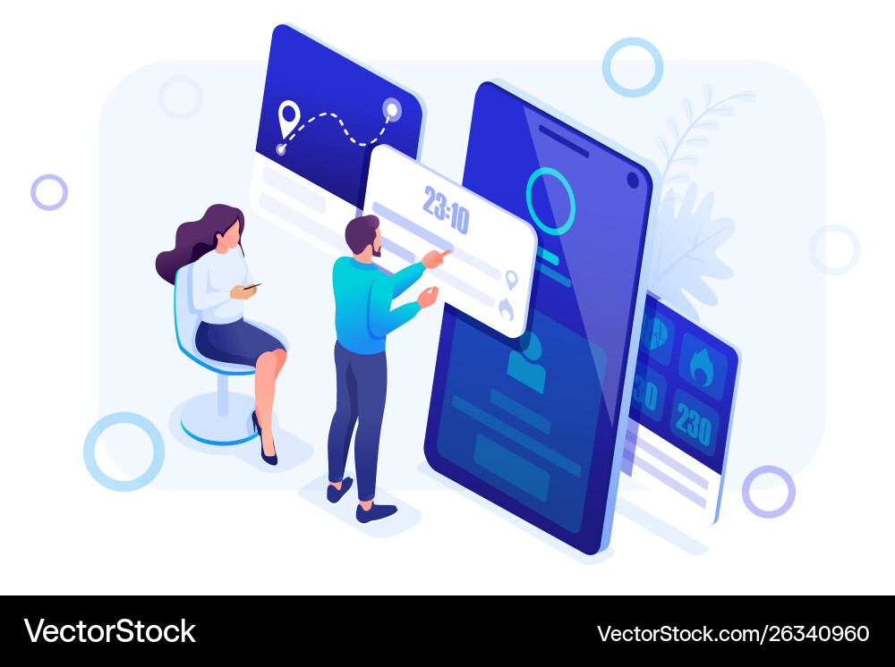 Isometric concept young people are working with a Vector Image