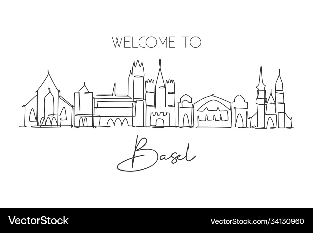 One single line drawing basel city skyline Vector Image