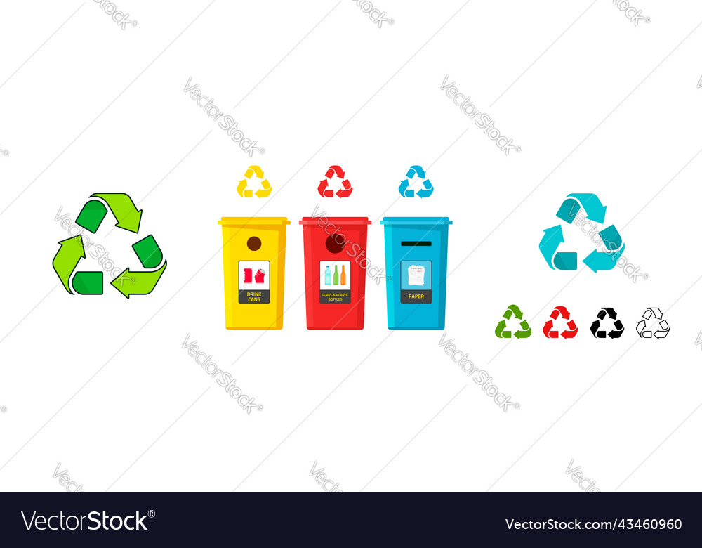 Recycle icons logo sign for waste types Royalty Free Vector