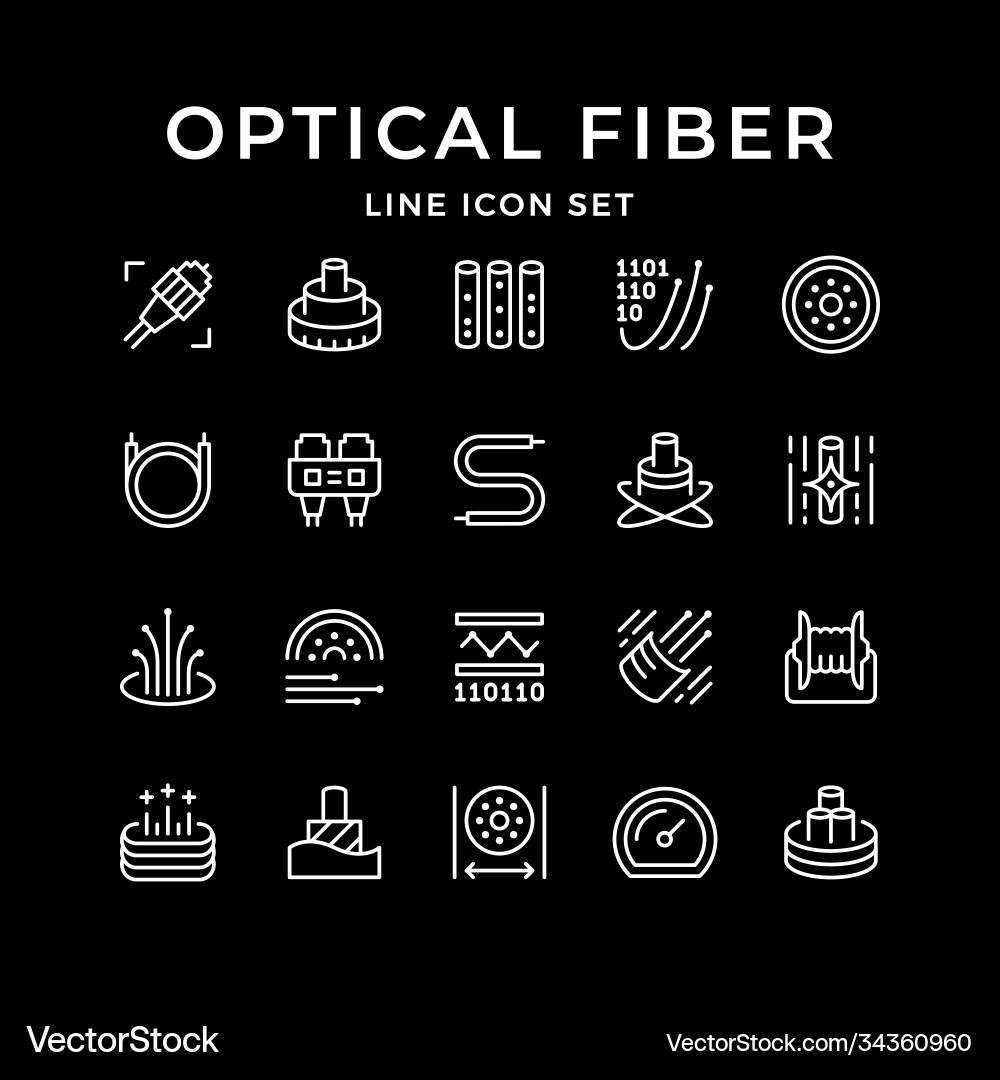 Set line icons optical fiber Royalty Free Vector Image