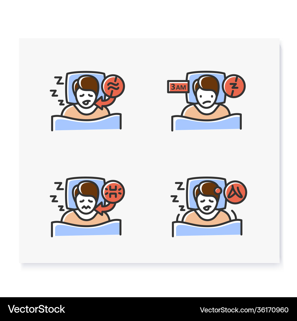 Sleep disorder color icons set Royalty Free Vector Image