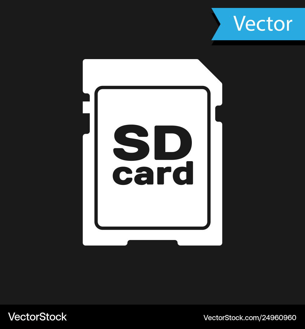 White sd card icon isolated on black background Vector Image
