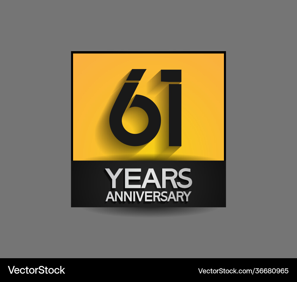 61 years anniversary in square yellow and black Vector Image