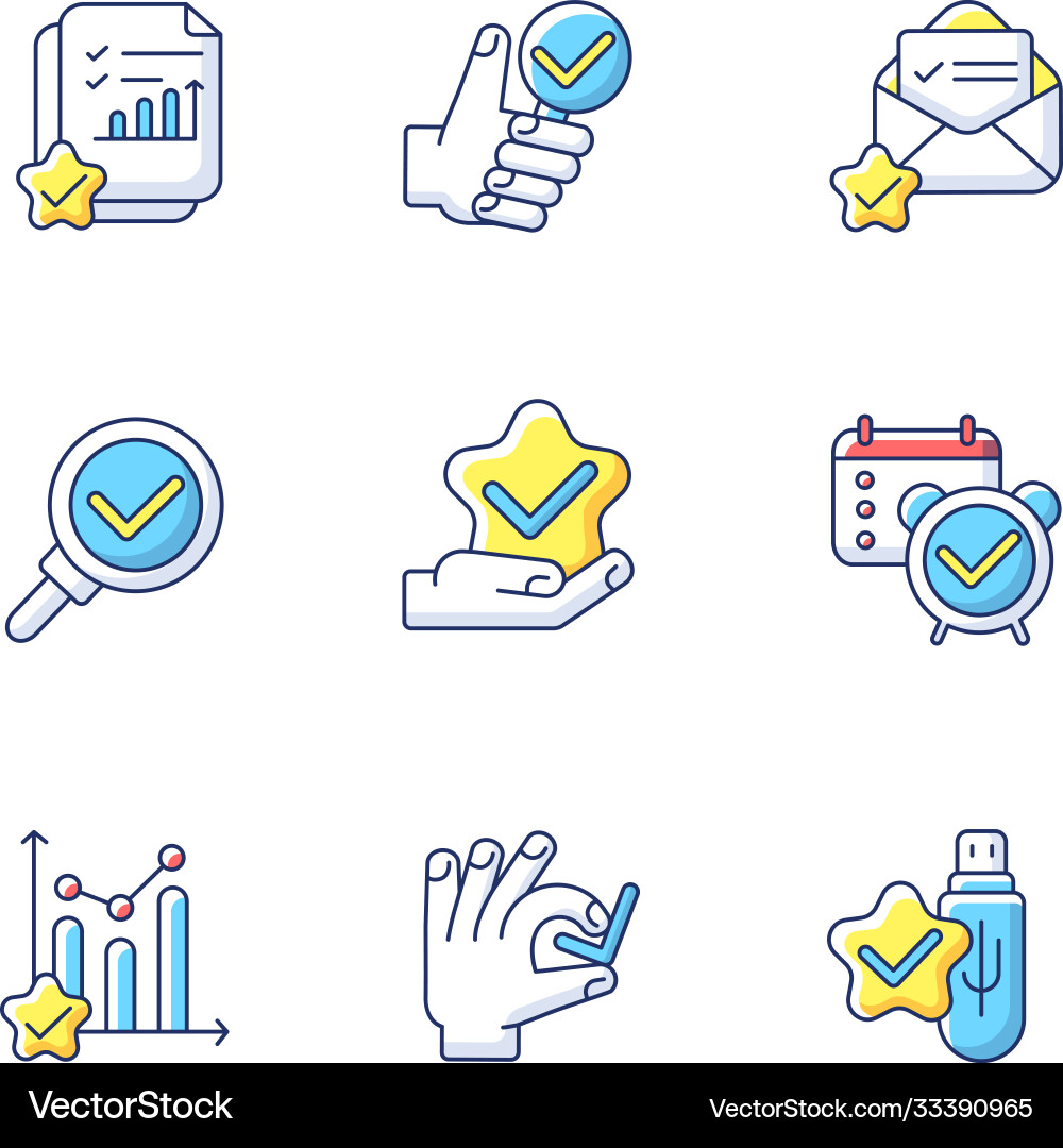 Approval checkmarks rgb color icons set Royalty Free Vector
