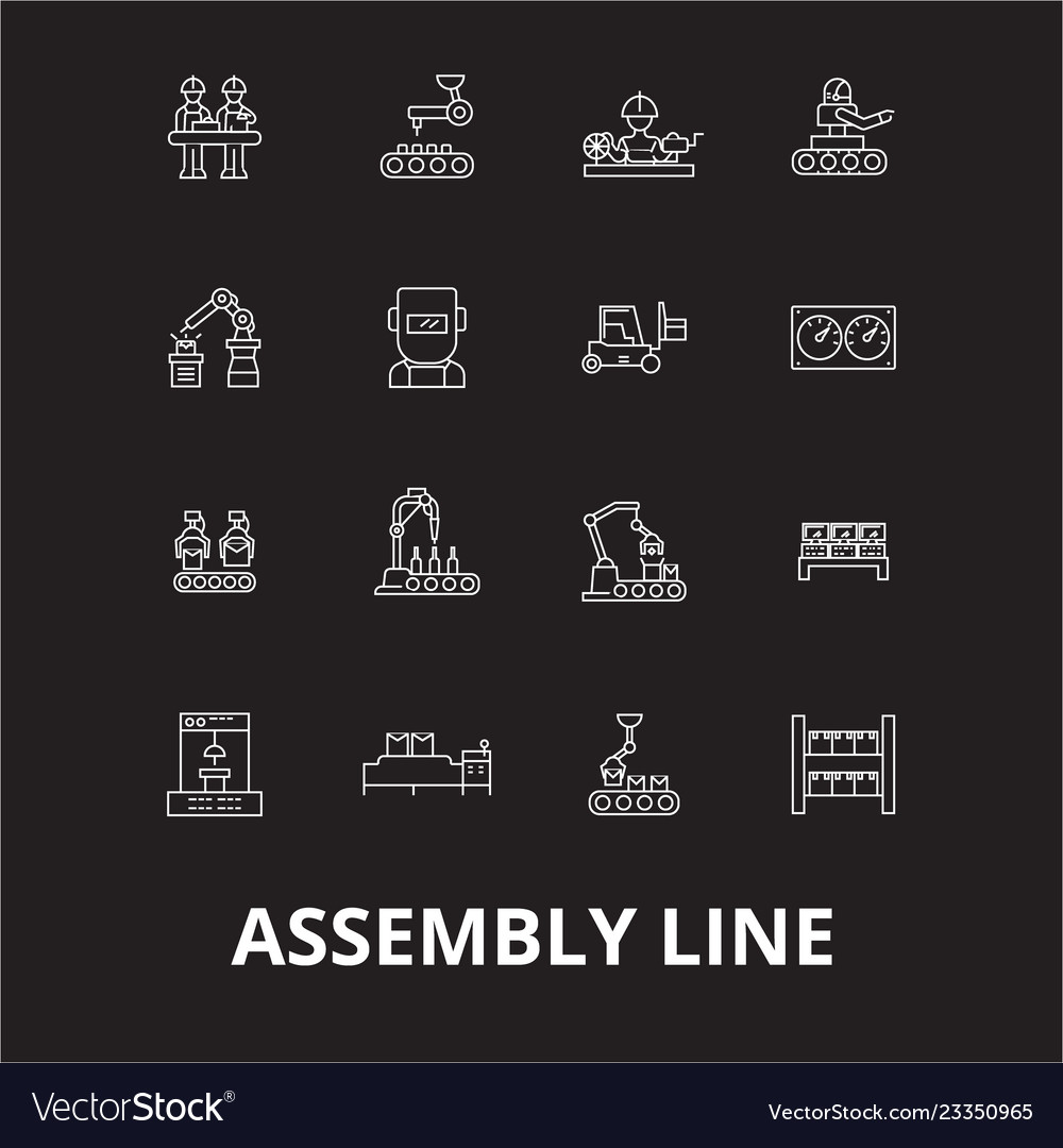 Assembly line editable icons set Royalty Free Vector Image