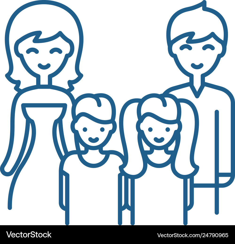 Big family line icon concept flat Royalty Free Vector Image