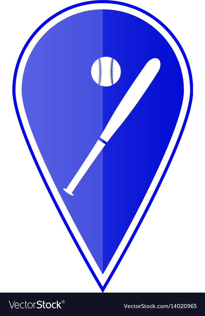Blue map pointer with baseball ball Royalty Free Vector