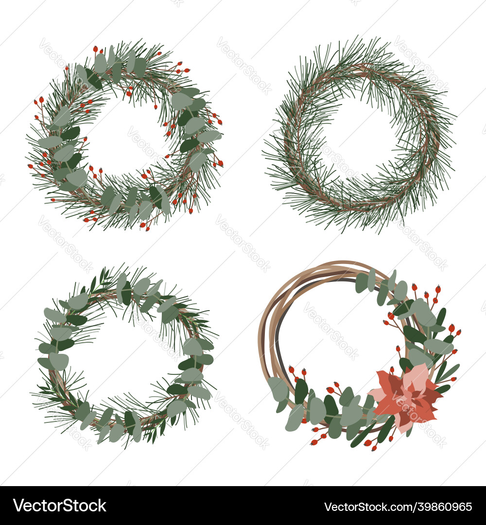 Christmas wreath with floral elements eco winter Vector Image