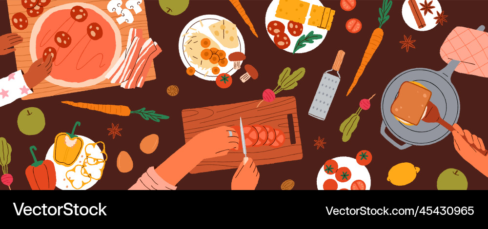 Cooking food top view cook process ingredients Vector Image