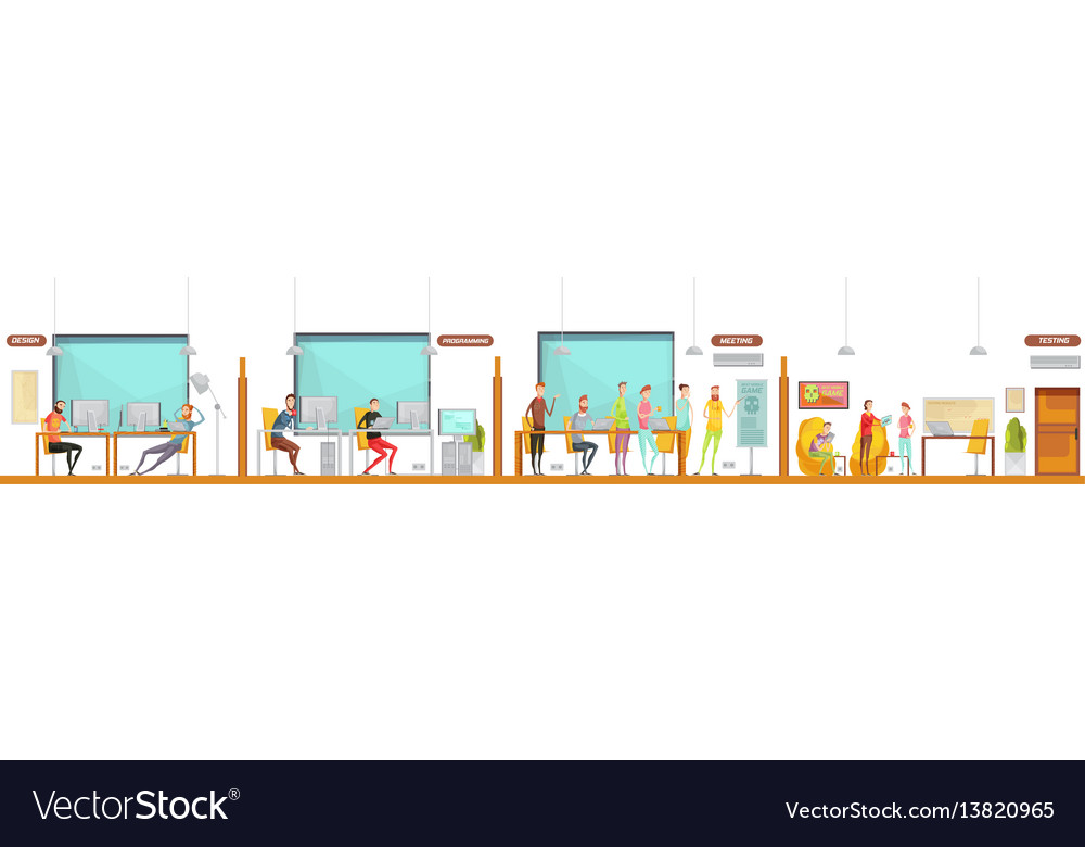 Game development office composition Royalty Free Vector