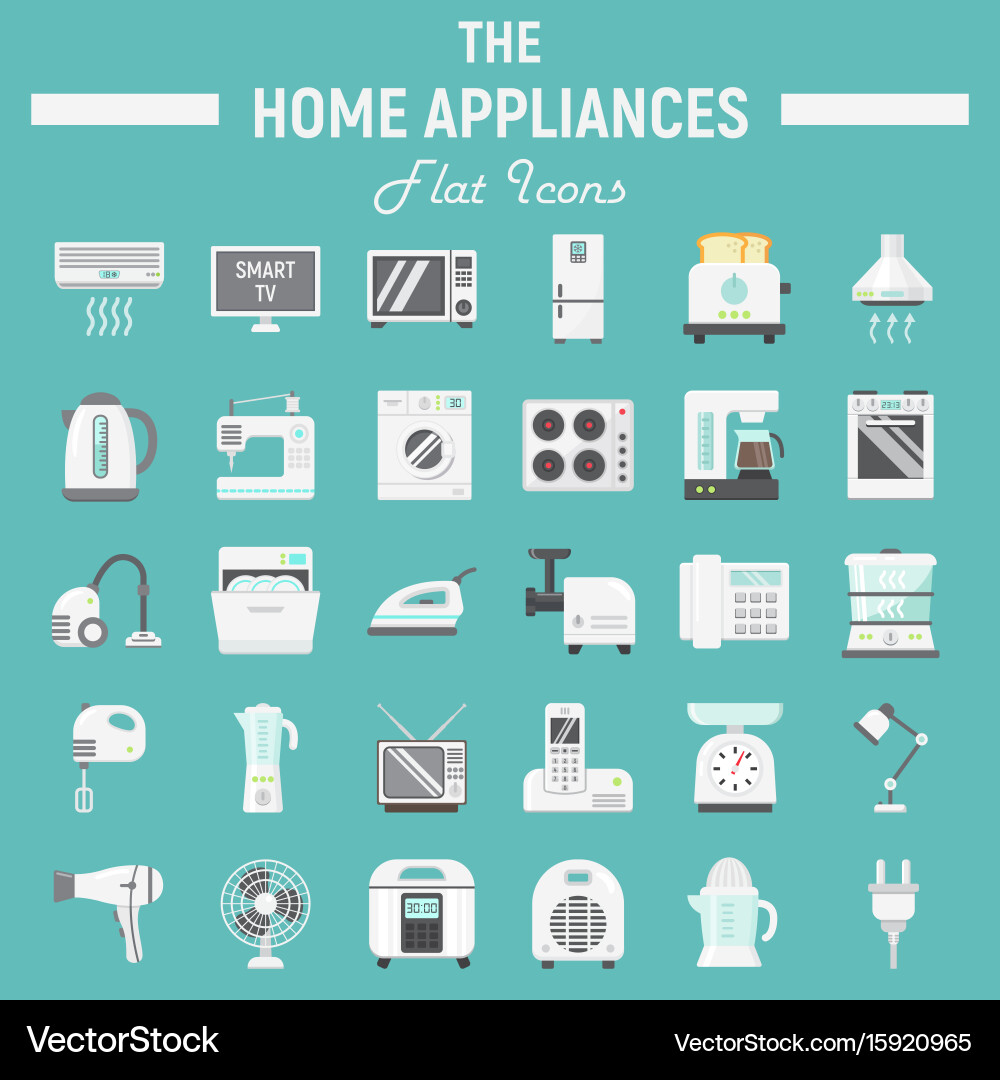 Home appliances flat icon set technology symbols Vector Image