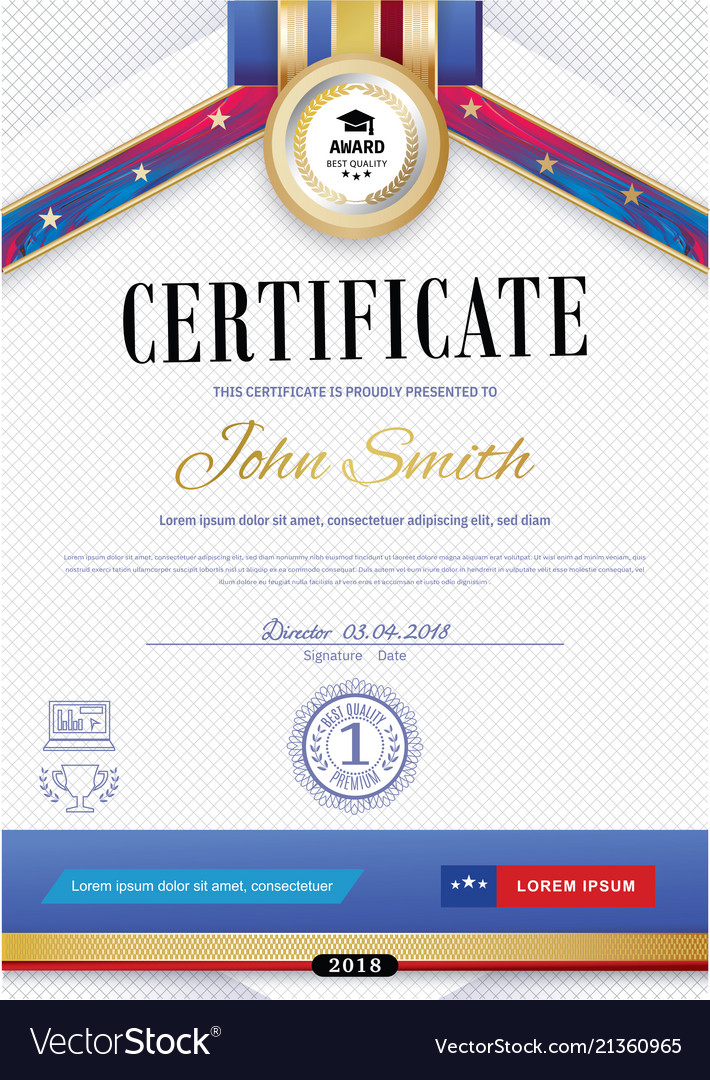 Official white certificate with red violet ribbons