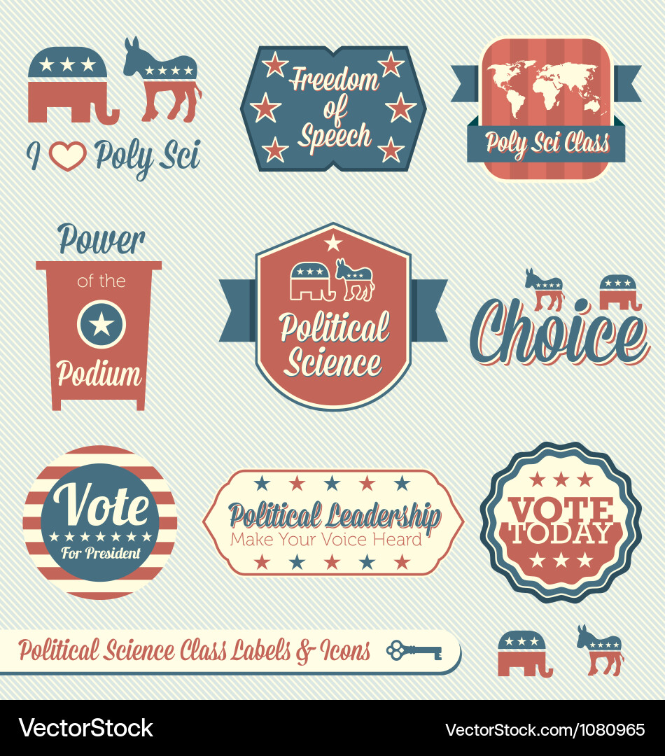 Political science class labels and icons Vector Image