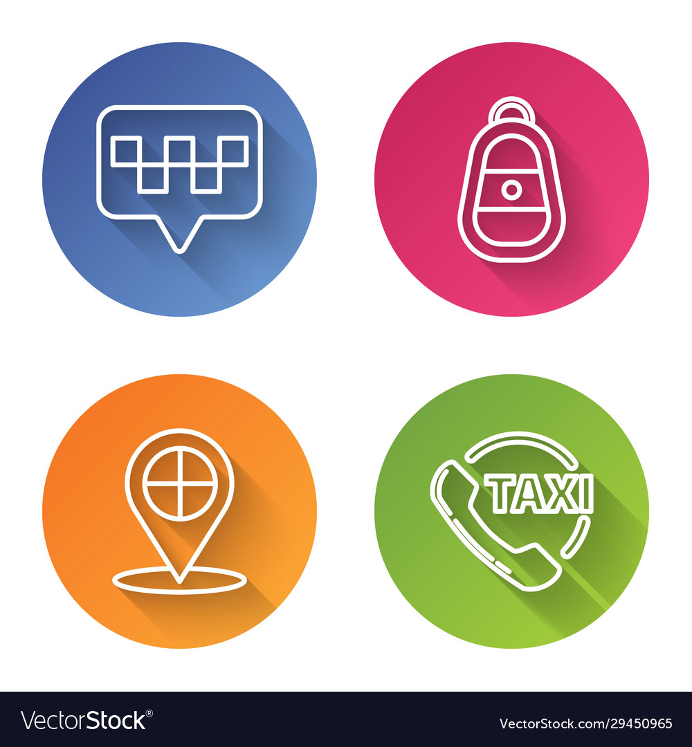 Set Line Map Pointer With Taxi Car Key Royalty Free Vector 